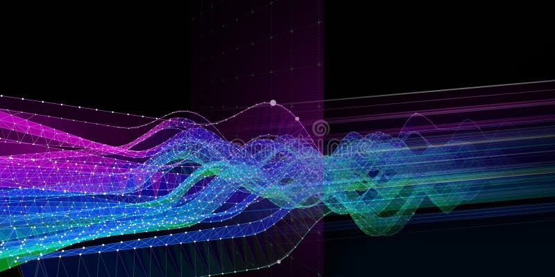 Abstract Background Noisy Graph Curved In A Sinusoid And Color Blurred Lines On Dark Technology