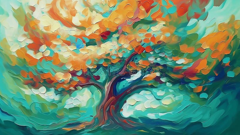 Abstract Background , Oil Painting on Canvas, Stylized Tree. a Modern ...