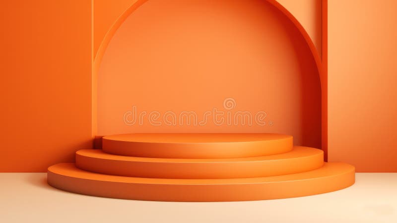 Abstract Background with Orange Podium and Arch. 3d Render Mock Up ...