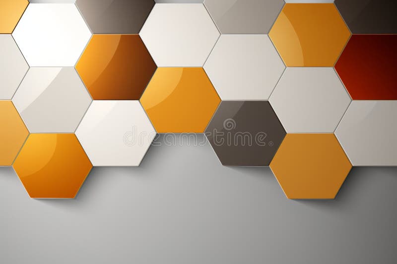 Abstract Background with Orange and White Hexagon Elements. Modern ...
