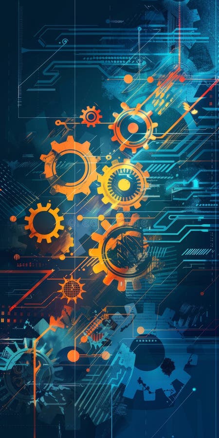 An Abstract Background with Overlapping Gears and Arrows Stock ...