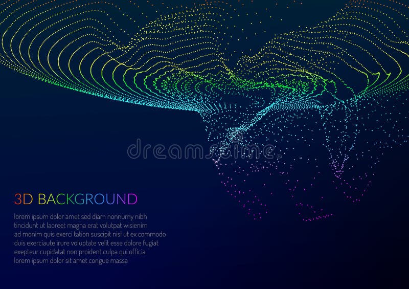 Abstract Background with Particles. Volumetric Figures and Waves of ...