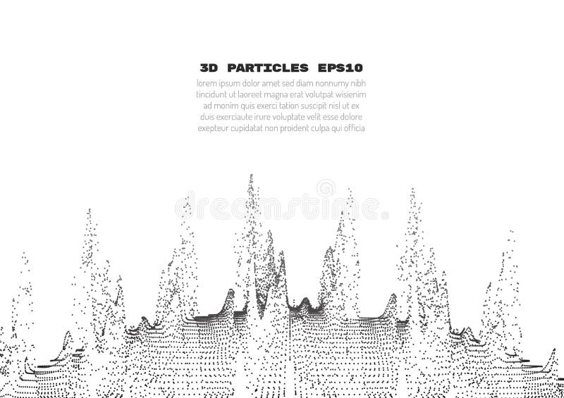 Abstract Background with Particles. Volumetric Figures and Waves of ...