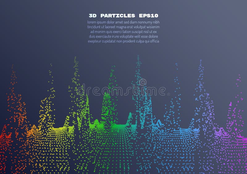Abstract Background with Particles. Volumetric Figures and Waves of ...