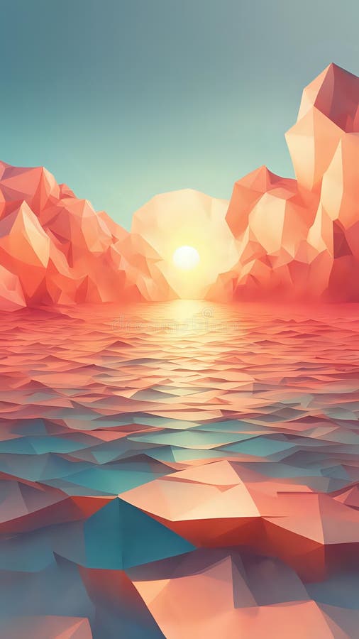 Abstract Background with Peach and Coral Colors Featuring a Low Poly ...