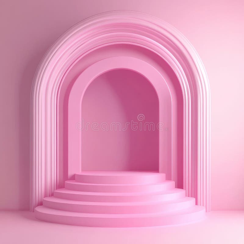Abstract Background with Pink Arch and Stairs. 3d Vector Illustration ...