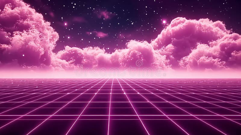 Abstract Background with Pink Clouds and a Glowing Grid Pattern Stock ...