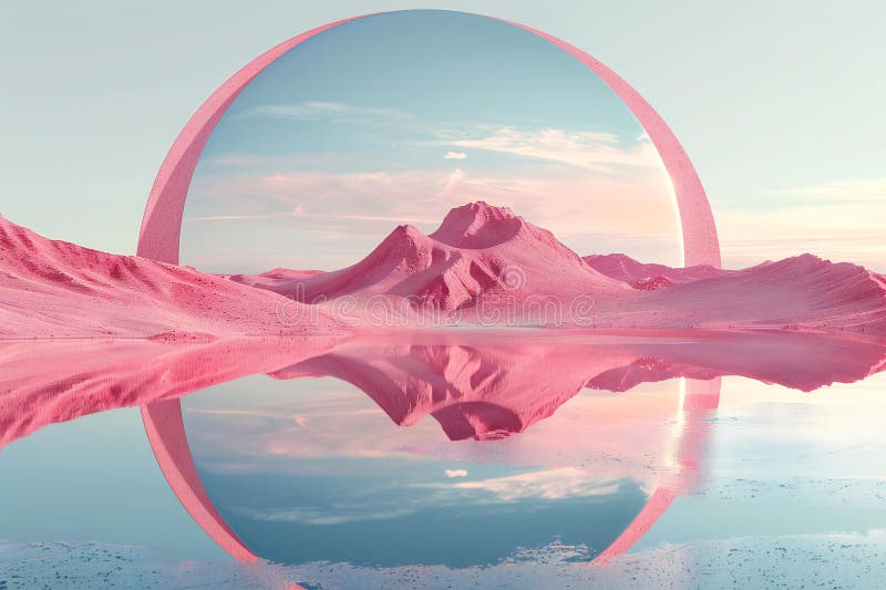 Of Abstract Background with Pink Desert, Water and Sky Reflection in ...