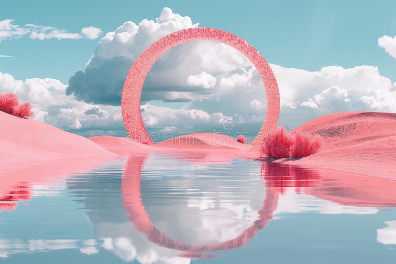 Of Abstract Background with Pink Desert, Water and Sky Reflection in ...