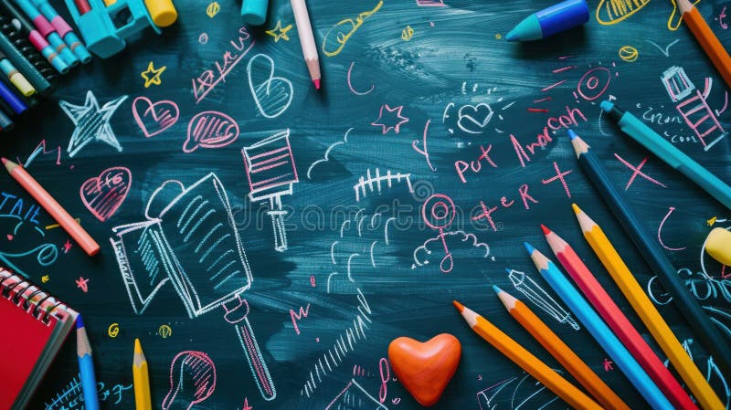 Abstract Background with Playful Doodles of School Activities and ...