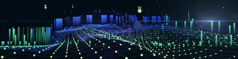 Abstract Background with Polygonal Noisy Grid Connecting Dots on Dark. Analytics Data Algorithms ...