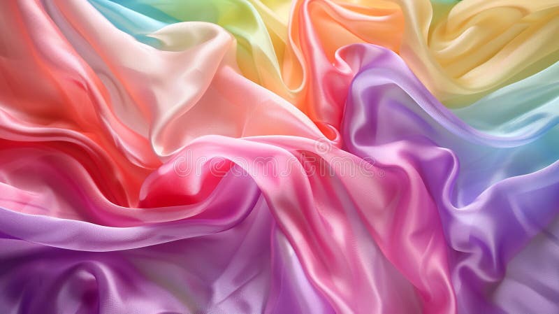 Abstract Background of Rainbow-colored Silk Fabric with Soft Folds and ...