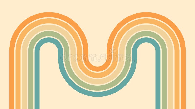 Abstract Background of Rainbow Groovy Wavy Line Design in 1970s Hippie ...