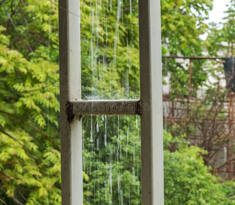 Abstract Background of Raindrops on the Balcony Rack. Summer Rain. Rain ...