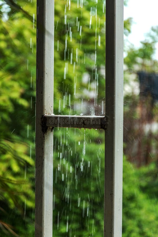 Abstract Background of Raindrops on the Balcony Rack. Summer Rain. Rain ...