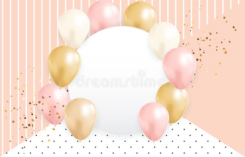 Abstract Background with Realistic Balloons, Frame, Confetti. Vector ...