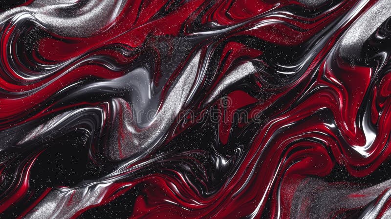 Abstract Background with Red, Black and Silver Liquid Paint Swirling ...