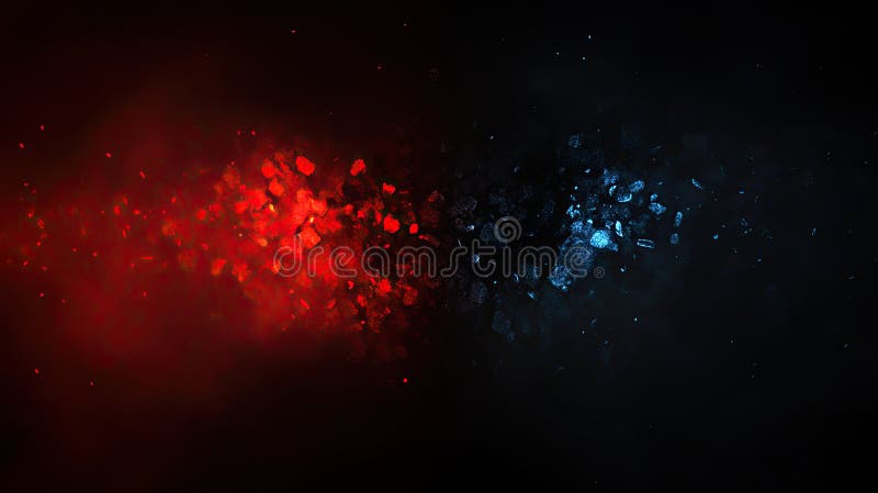 Abstract Background with Red and Blue Glowing Particles Colliding in a ...