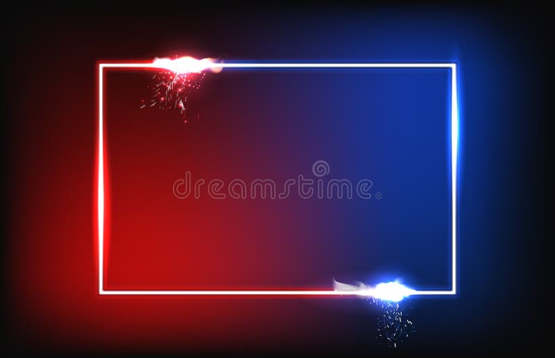 Background of Red and Blue Square Frame with Fog and Spark Particle ...