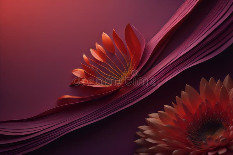 Abstract Background with Red Flowers and Curved Paper Sheets. Generative Ai Stock Illustration ...