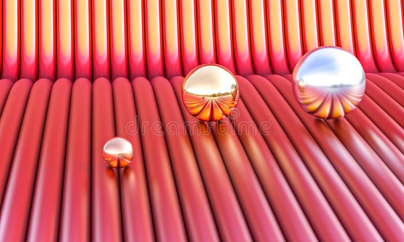 Abstract Background with Red Regular Elements and Metallic Spheres ...
