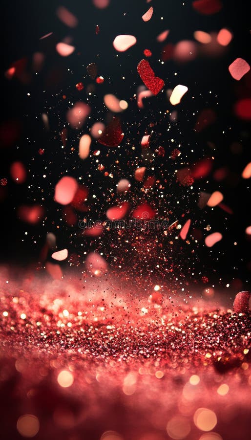 Abstract Background, Red Rose Petals Gently Falling on a Sparkling, Red ...