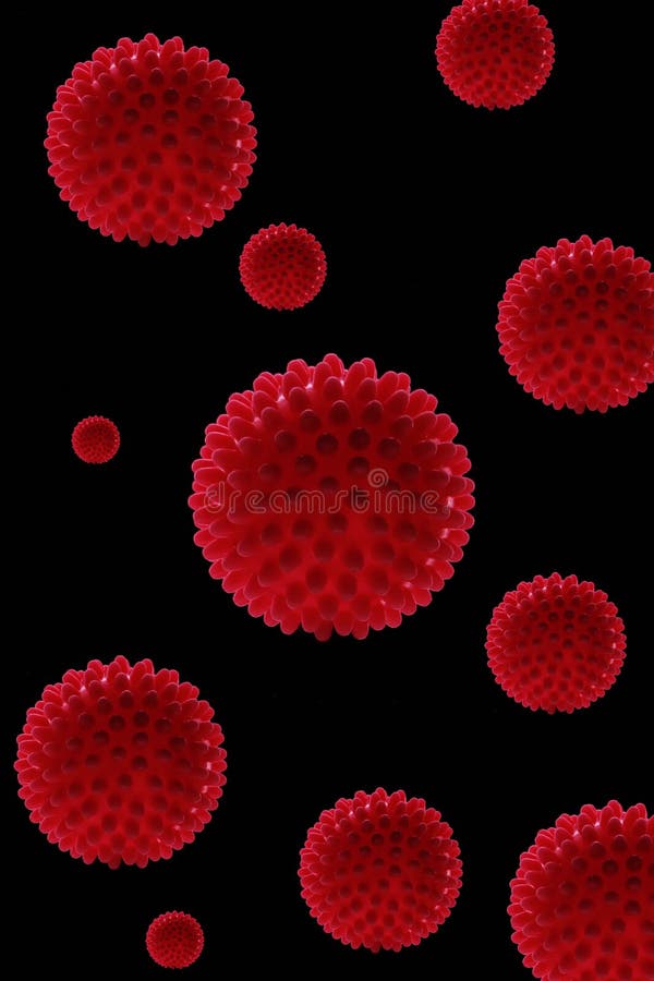 Abstract Background with Red Virus Molecules and Microbes on Black ...