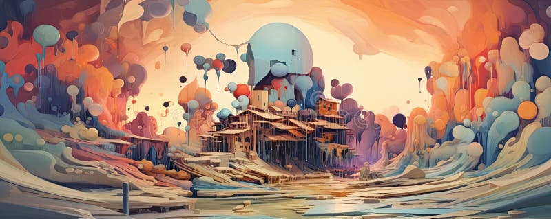 Abstract Background Resembling a Surreal Dreamscape, with Floating ...