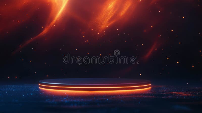 Abstract Background with Rotating Black Platform and Glowing Particles ...