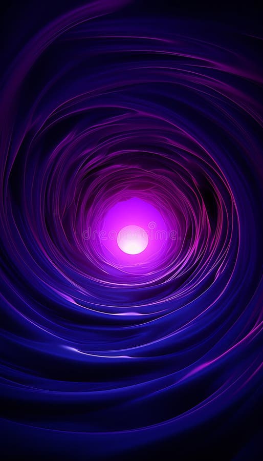 Abstract Background. Rotating Purple Spiral with Glowing Light Center ...