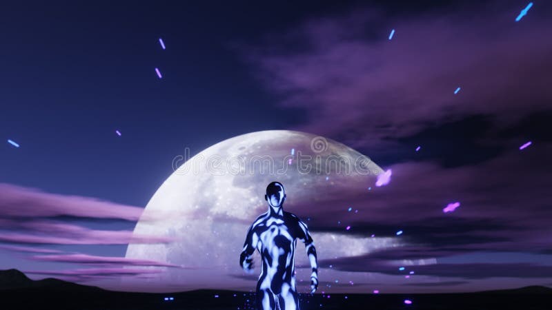 Abstract Background with Running Man on the Moon Background. Stock ...