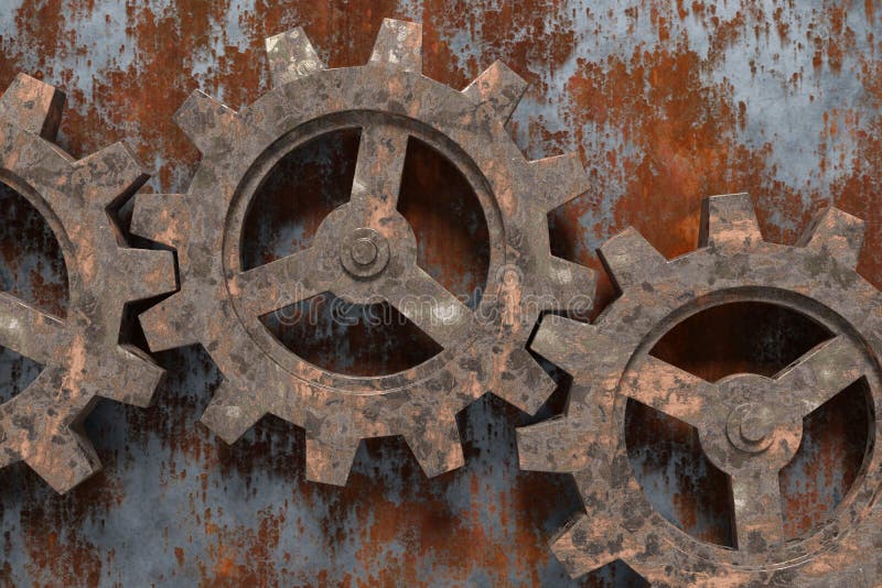 Abstract Background of the Rusty Gears. 3D Rendering Stock Illustration ...
