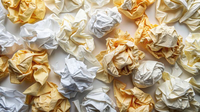 Abstract Background of Scattered Crumpled Paper Sheets on a Pristine ...