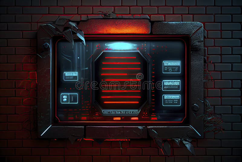 Abstract Background of Sci Fi Hud Ui Neon Frame on Brick Wall Stock ...