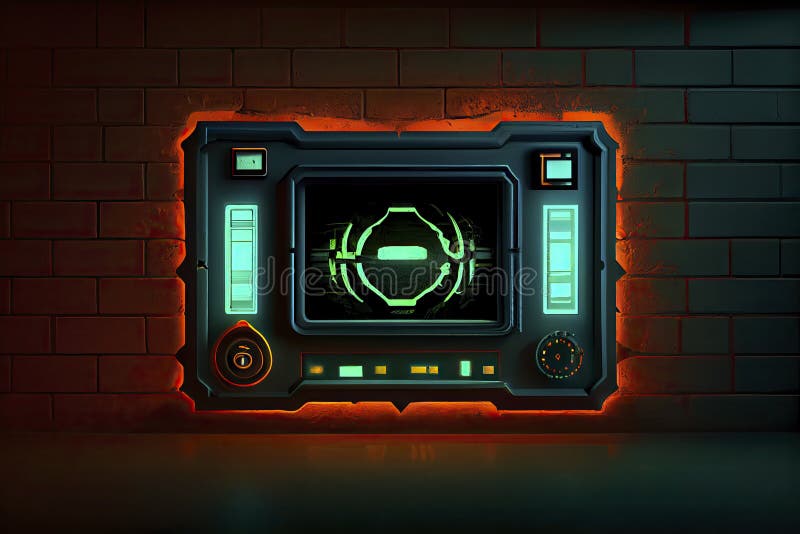 Abstract Background of Sci Fi Hud Ui Neon Frame on Brick Wall Stock ...