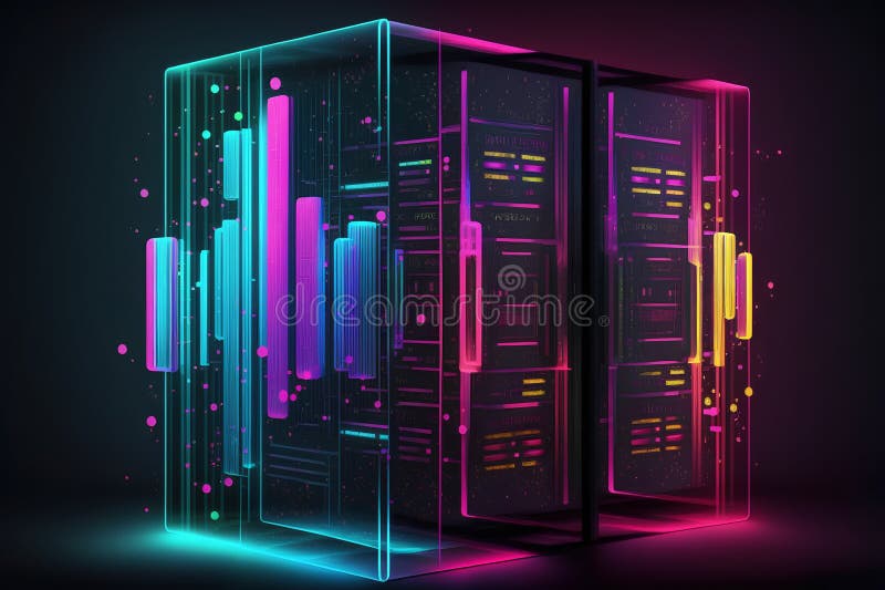 Abstract Background with Server Room and Glowing Lights. Vector ...