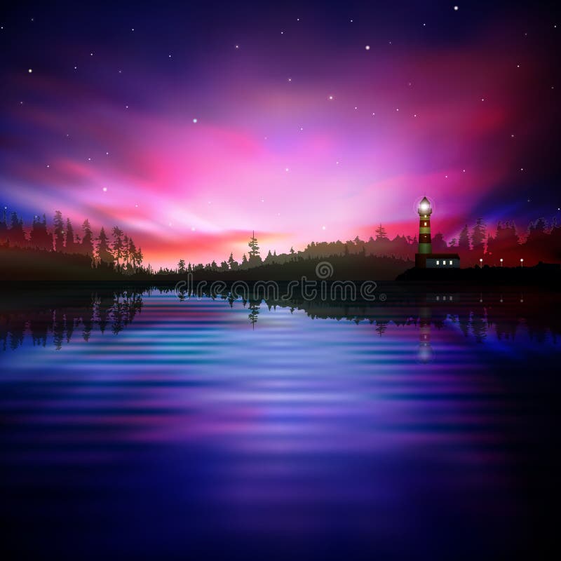 Abstract Background with Silhouette of Lighthouse Stock Vector ...