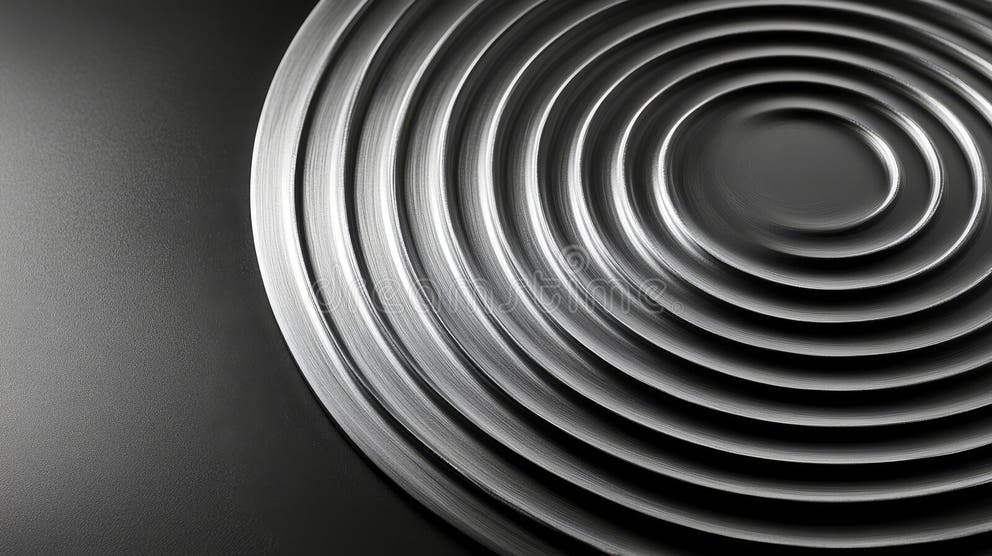 Abstract Background with Silver Metallic Concentric Circles on a Dark ...