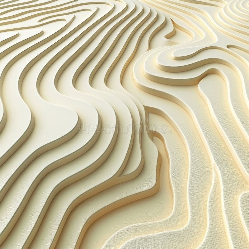 Abstract Background with Smooth Cream Color Wavy Lines, 3D Render ...
