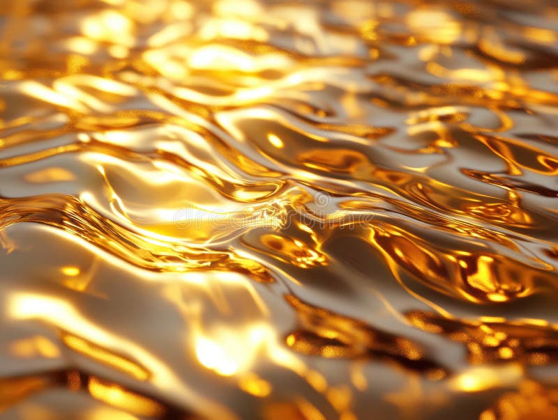 Abstract Background with Smooth Flowing Golden Liquid Waves with a ...