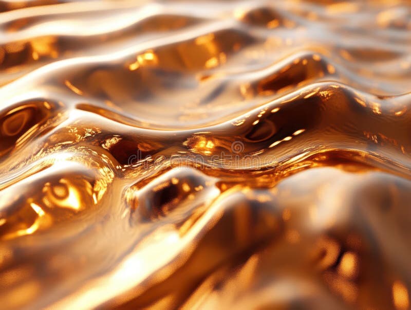 Abstract Background with Smooth Flowing Golden Liquid Waves with a ...