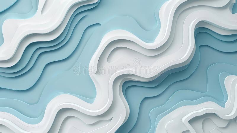 Abstract Background with Smooth White Wavy Layers on Blue. Minimalistic ...