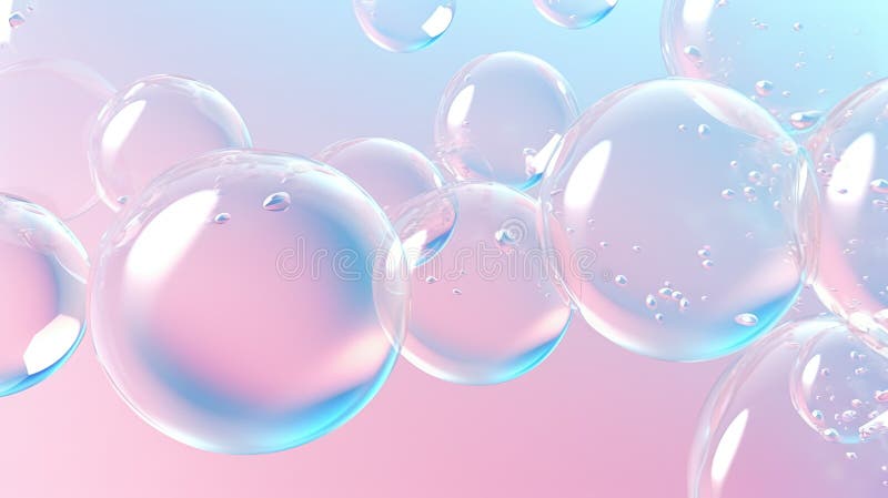 Abstract Background with Soft Bubbles in Pink and Blue Light. Holographic Bubbles Backdrop ...