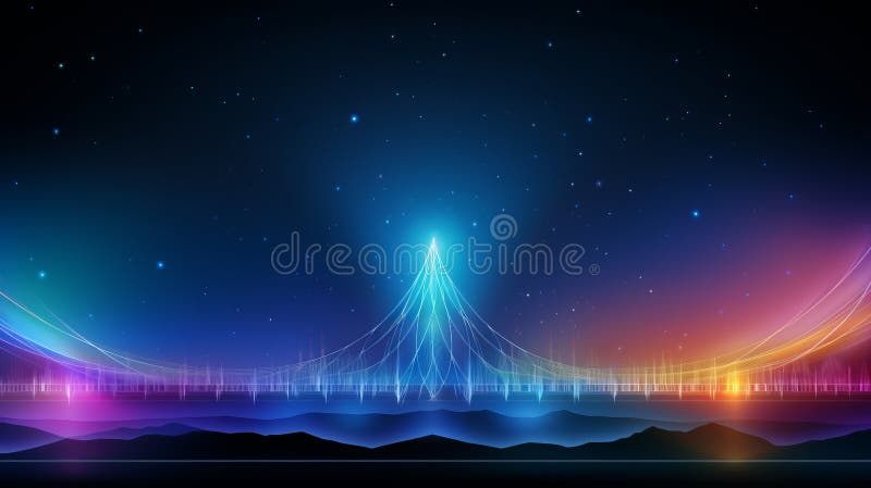 Abstract Background with Sound Waves and Lights in the Night Sky Stock ...