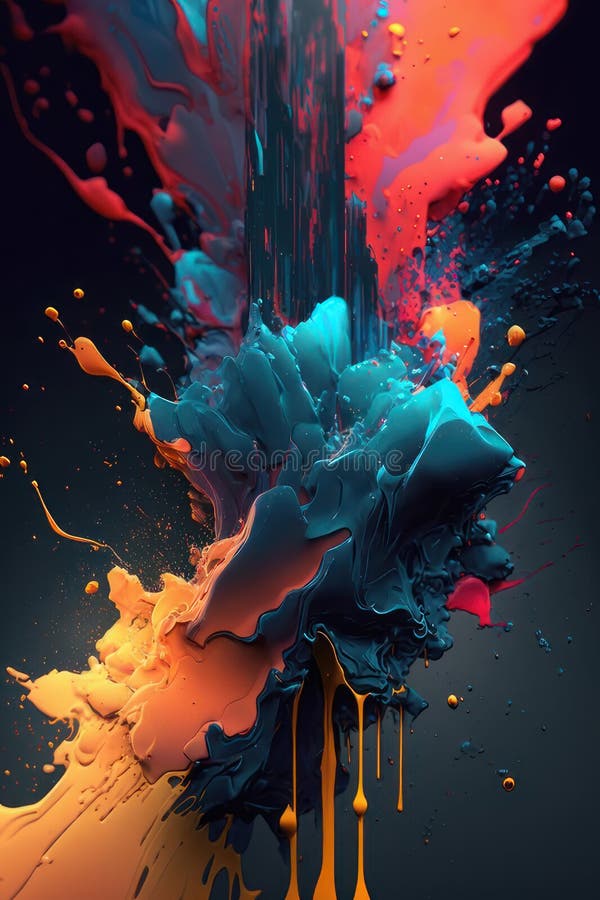 Abstract Background. Splashes of Paint on a Dark Background. Vertical ...