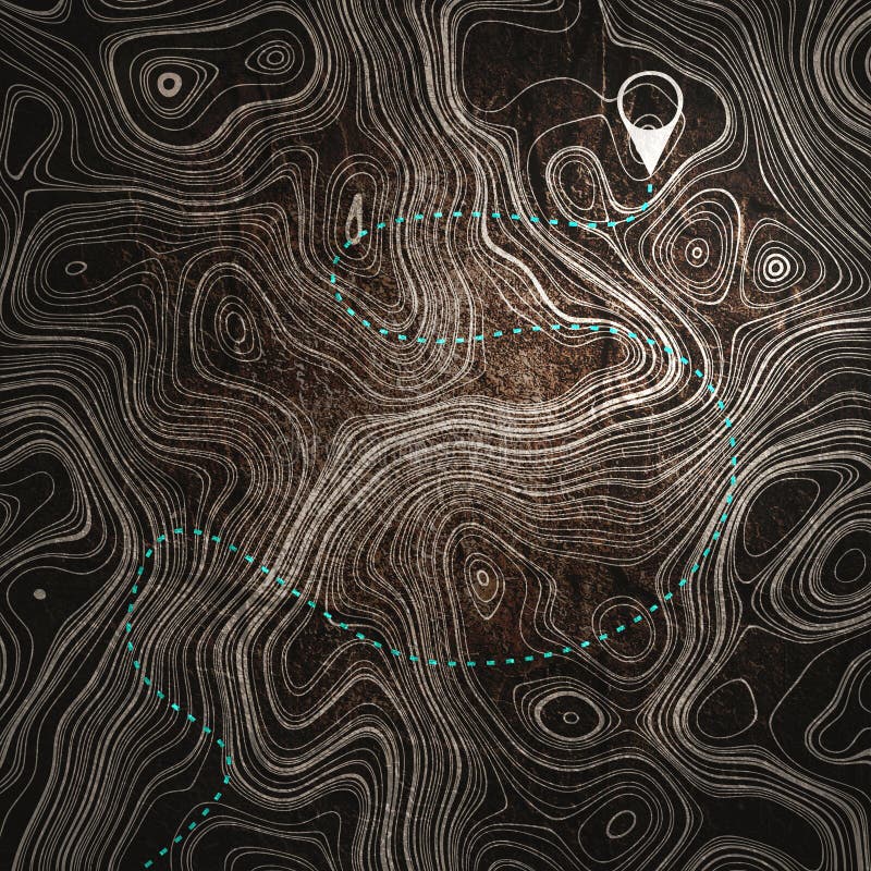 Abstract Background with Stripes or Curved Lines. Relief Map with Route ...