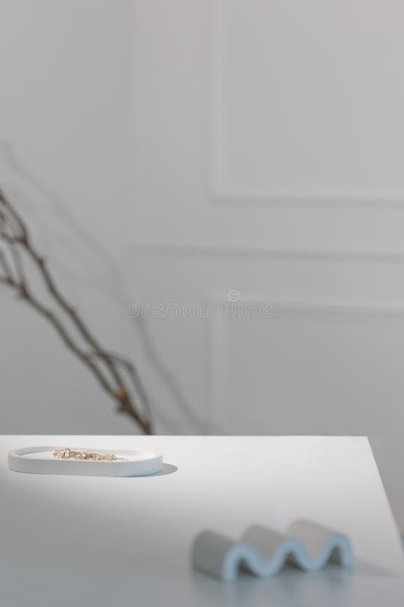 Abstract Background, Stylish White Interior, Table with Abstract ...