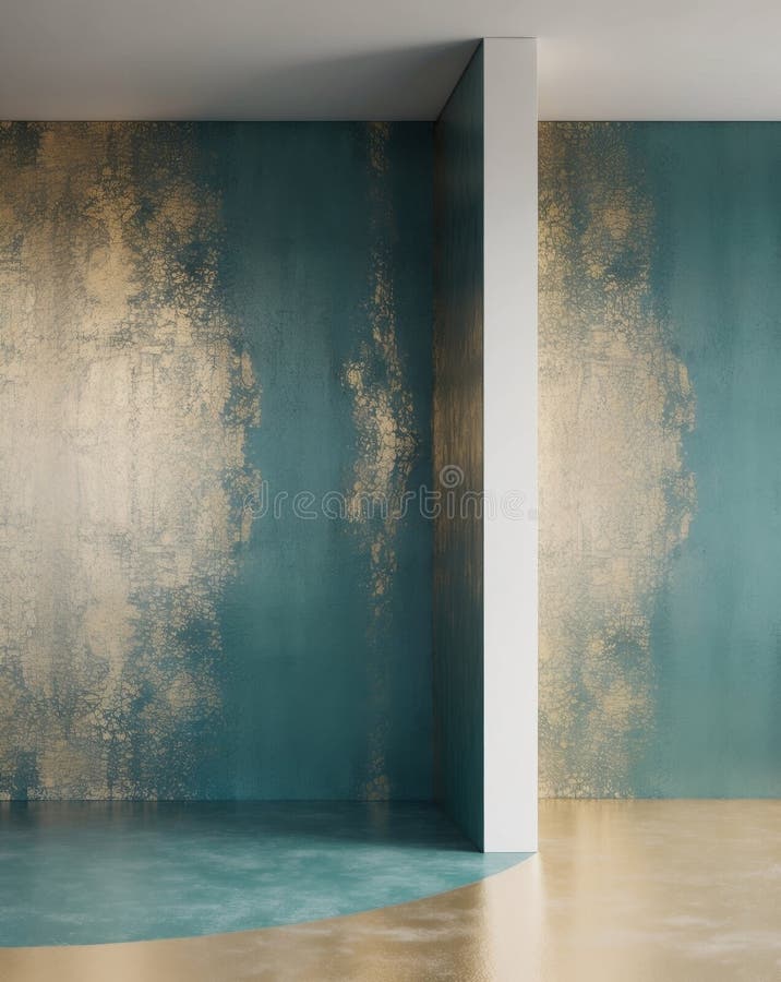 Abstract Background - Teal and Gold Textured Wall with Floor Stock ...