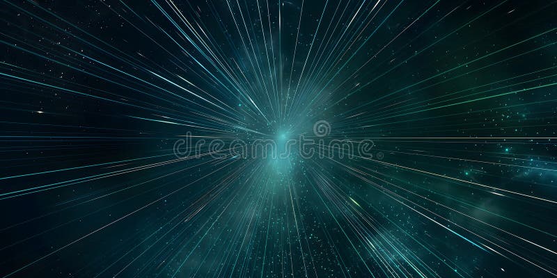 Abstract Background with of Teal Light Rays and Particles Radiating ...