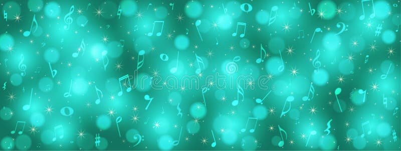 Vector Abstract Music Notes, Bokeh and Sparkles in Teal Background ...